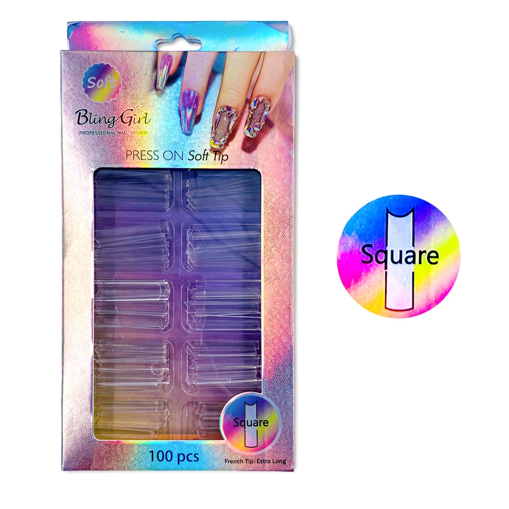 Bling Girl BG-155 Square French Tip Press On Soft Tips 100 pcs Clear ...